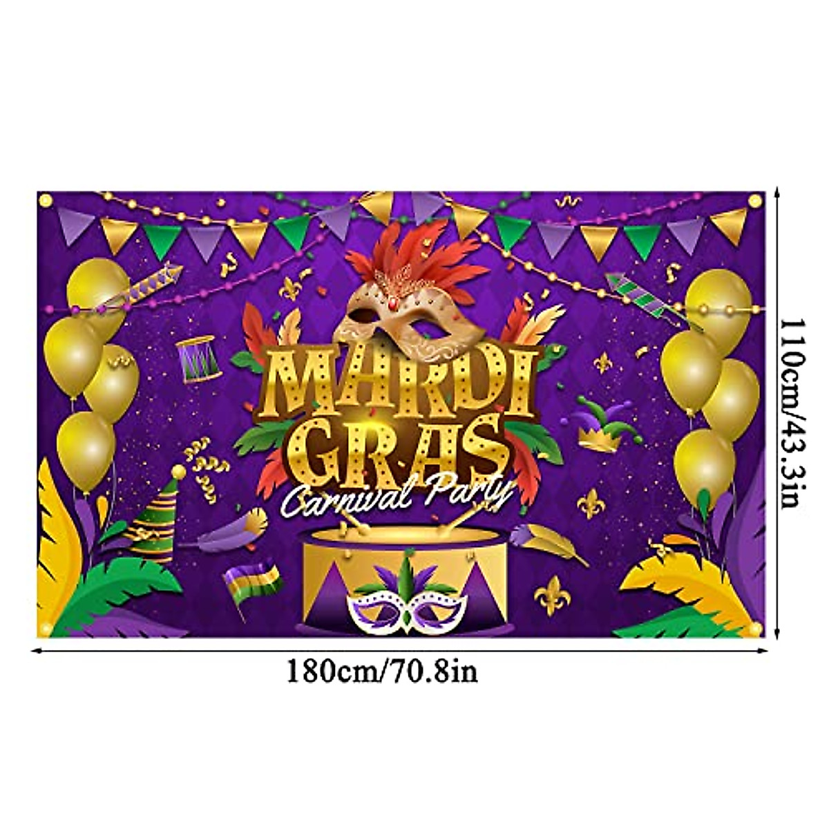 JKQ Mardi Gras Backdrop Banner 73 x 43 Inch Large Size Carnival Masquerade Background Banner Mardi Gras Party Decorations March New Orleans Fat Tuesday Masquerade Indoor Outdoor Photo Booth Props