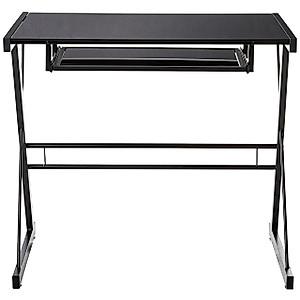 Walker Edison Modern Small Metal and Glass Computer Gaming with Under Desk Keyboard Tray Black Home Office Desk, 31 inch