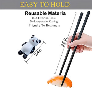 Chopsticks and Chopstick Rest Gift Set,Dishwasher Safe Reusable Fiber Glass Chopsticks and Porcelain Panda Chopsticks Holders,Red Black 2 Pairs
