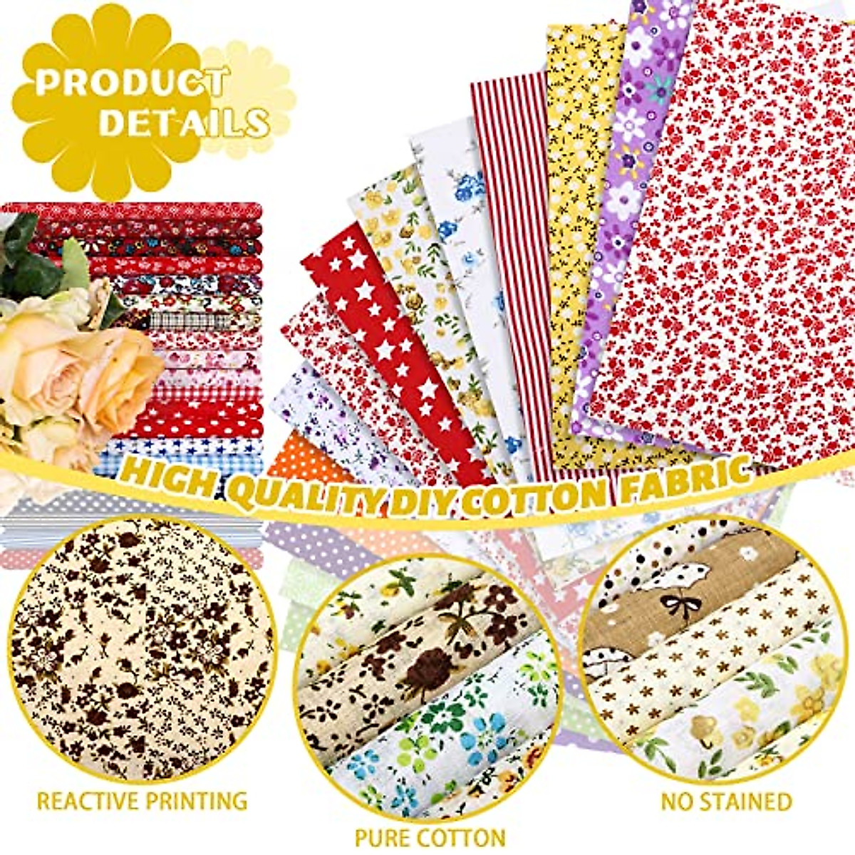 500 Pcs 4 x 4 Inches Cotton Fabric Square Pre Cut Quilt Squares Fabric Bundles Patchwork Fabrics Floral Printed Square Patchwork Fabric Quilting Fabric for DIY Craft Sewing Clothing Accessory