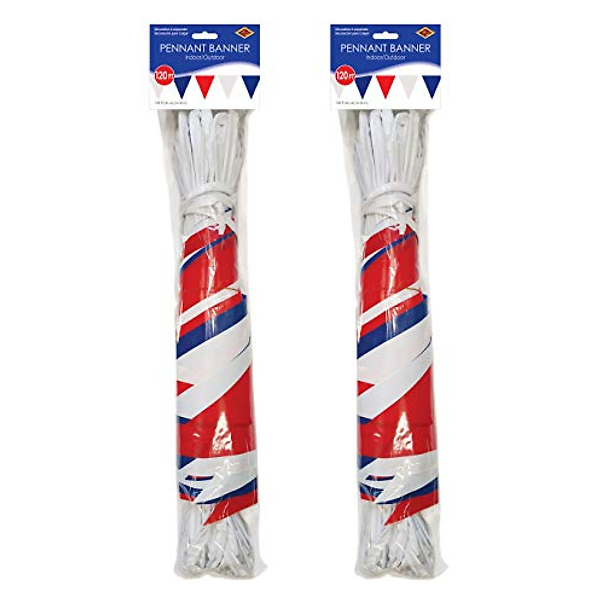 Beistle 2 Piece Indoor Outdoor Plastic Patriotic Pennant Banner 4th of July, Decorations Labor Day, USA Party Supplies