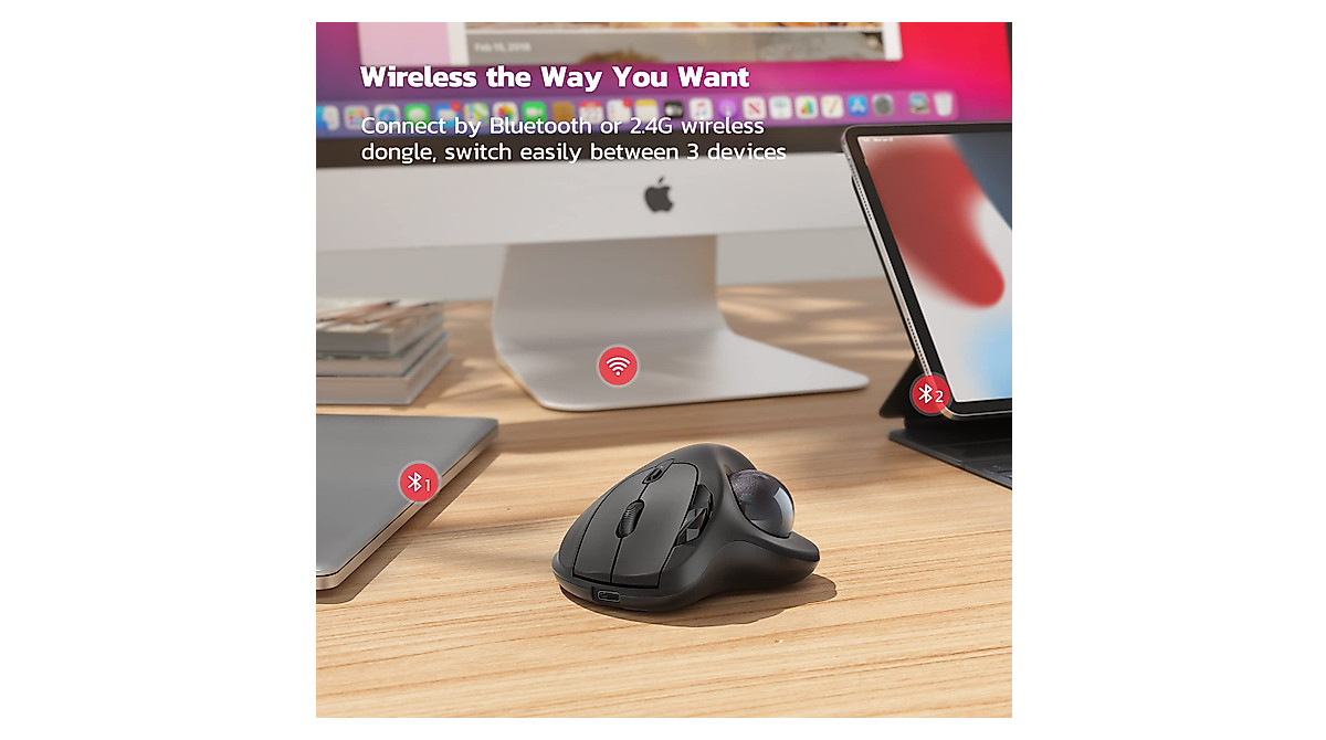 Nulea M501 Wireless Trackball Mouse, Rechargeable Ergonomic, Easy Thumb ...