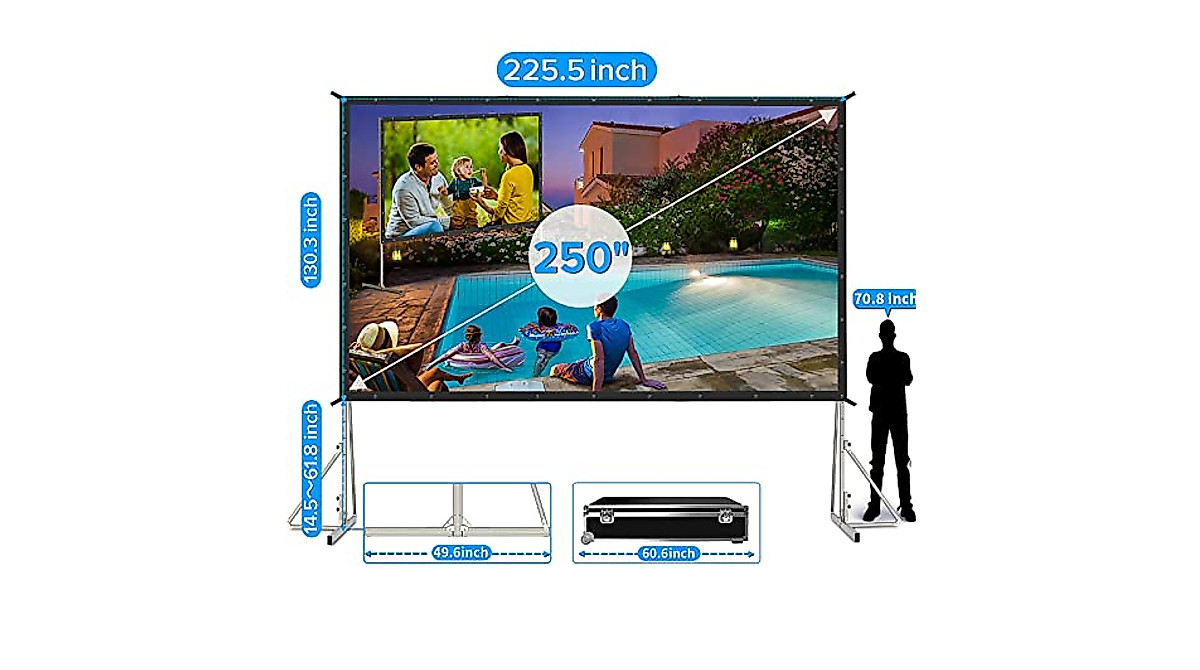JWSIT 250 inch Projector Screen with Stand | Portable 4K