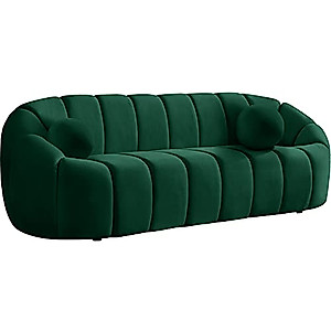 Meridian Furniture Elijah Collection Velvet Upholstered Sofa with Deep Channel Tufting, Green