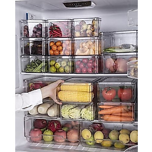 Set Of 7 Clear Fridge Organizer Stackable Refrigerator Organizer Bins with Lids,Pantry Organization and Storage,Apply to Fridge,Fresh Keeper Bin,with Vented Lids & Removable Drain Tray