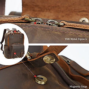 Polare Large Vintage Full Grain Italian Leather Backpack 15.6 Inch Laptop Bag Hiking Travel Rucksack for Men with Premium YKK Zippers Dark Brown