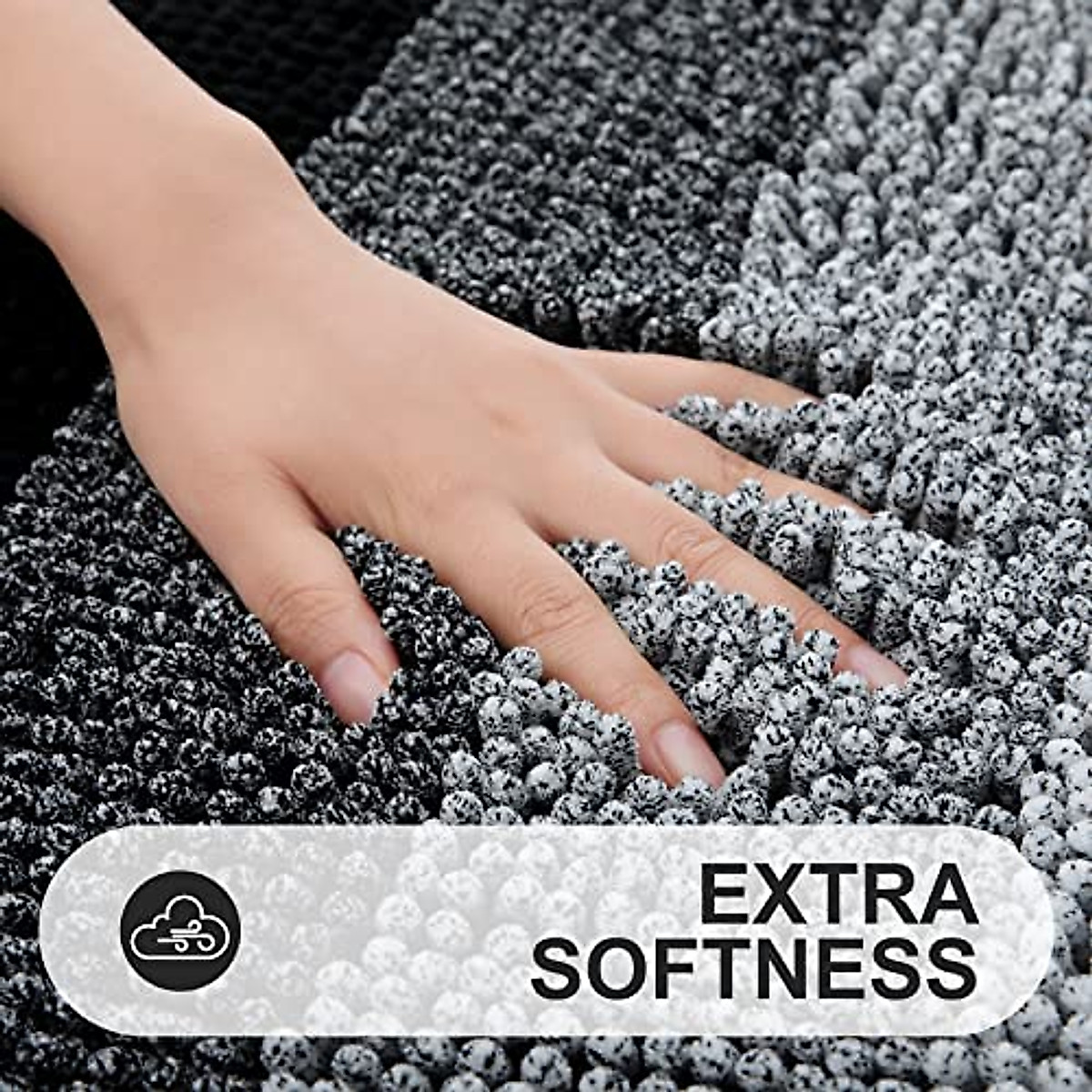 OLANLY Bathroom Rug, Extra Soft Chenille Thick Absorbent Shaggy Mat, Non-Slip Machine Wash Dry Plush Bath Mats for Bathroom, Tub and Shower (36 x 24 Inch, Black)