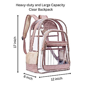 Heavy Duty Clear Backpack - 15L Large Transparent Bag with Adjustable Straps, Multiple Pockets & Compartments - Durable See-Through Plastic Clear Book Bag for School, Work, Travel - Rose Pink