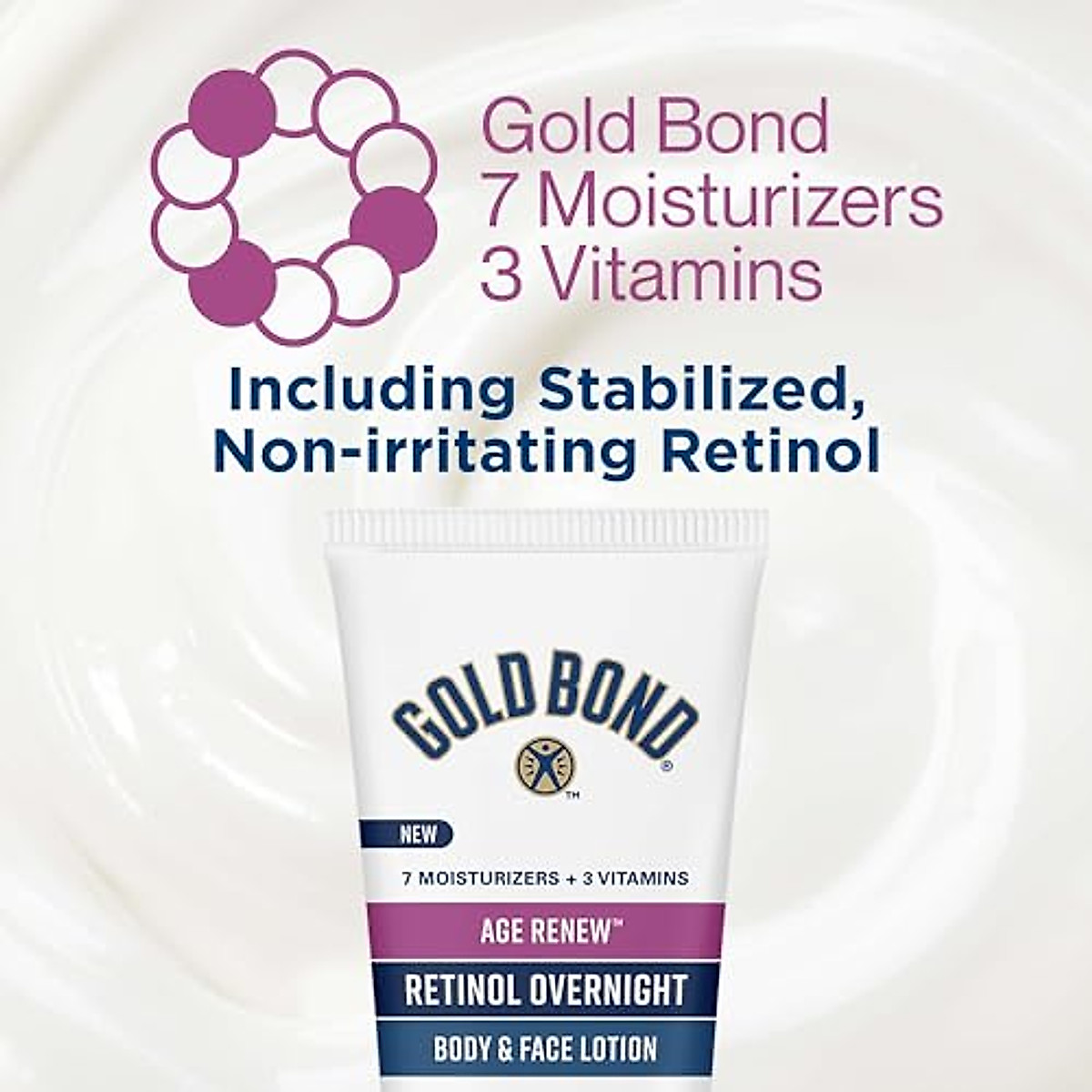 Gold Bond Age Renew Retinol Overnight Body & Face Lotion, With Retinol & Peptide Complex, 7 oz.