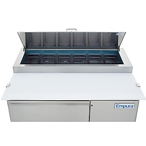 Empura 47" Refrigerated Prep Table with One-Solid Door Pizza Preparation Fridge with (6) 1/3" Food Pan and 18" Cutting Board for Pizzeria Restaurant 47.4" W x 32.3" D x 41.7" H, Stainless Steel, 115v