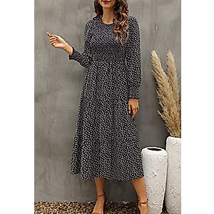 Zattcas Long Sleeve Fall Dress for Women Modest Puff Sleeve Floral Midi Dress Black XL