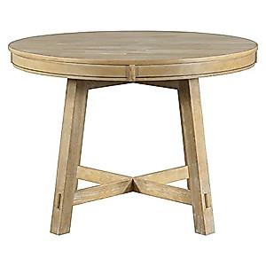 Quarte Farmhouse Round Extendable Dining Table with 16" Leaf Wood Kitchen Table