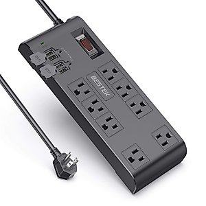 BESTEK 8-Outlet 6 Feet Extension Cord Power Strip with USB 15A 1875W Surge Protector with 5V 4.2A 4 USB Port Desktop Charging Station,600Joule,Grey