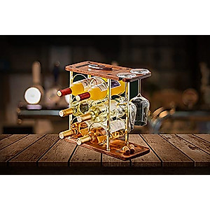 Fadak Wine Rack with Glass Stand, Countertop Wine Rack, Wooden Wine Rack with Trays, Perfect Home Decor & Kitchen Storage Rack, etc.(Accommodates 6 Bottles and 2 Glasses)
