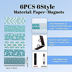 6Pcs Magnetic Bookmarks Blue Graphics Magnet Page Markers Magnetic Page Clips Creative Blue Bookmark Set for Women Men Boy Girl Book Lover Reader Students Teachers School Home Office Reading Supplies