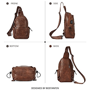 BOSTANTEN Sling Bag Leather Crossbody Backpack Shoulder Bag for Men Travel Hiking Everyday Use, Brown