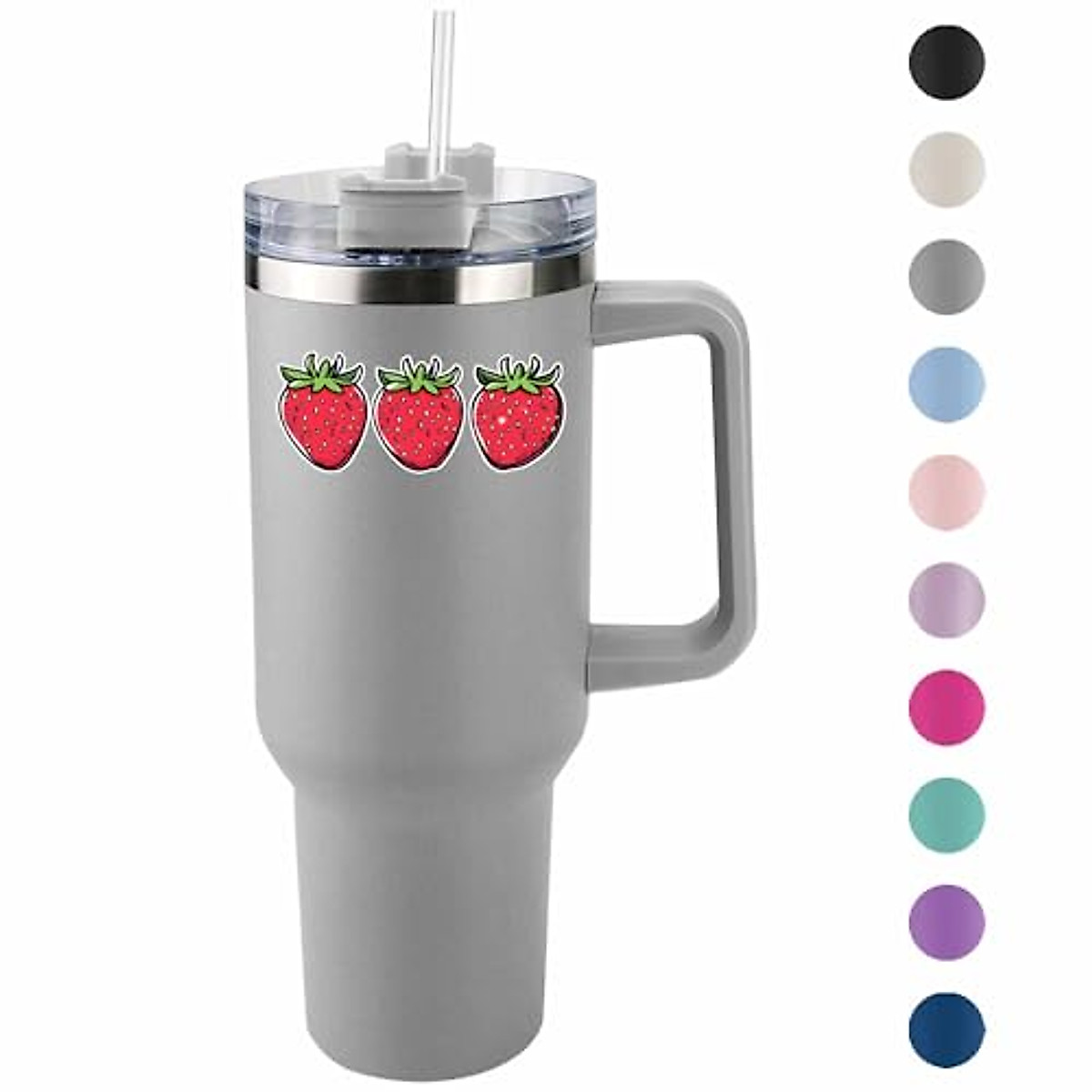 40 ounce insulated cup with handle, double-layer vacuum stainless steel material, equipped with straw, can keep warm or maintain cold drinks Strawberry Fruit 1 grey