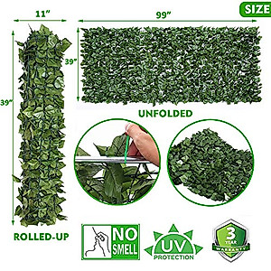 kdgarden 99"x39" Artificial Hedge Panels Faux Ivy Fence Leaf and Vine Privacy Screen UV-Protected Decorative Trellis Wall Screen for Outdoor Garden and Yard Decoration, Dark Green