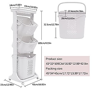 3 Layer Laundry Hamper Basket Sorter Wash Clothes Storage Organizer Rolling Cart With pulleys, used in the bathroom bedroom to store dirty clothes clothes basket
