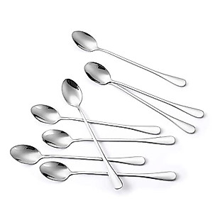 Marco Almond® KYA60 Iced Tea Spoon, Ice Cream Spoon, Titanium Coated Stainless Steel Long Handle Spoons for Coffee, Cocktail Stirring, Milkshake, Latte, Pack of 8, Silver