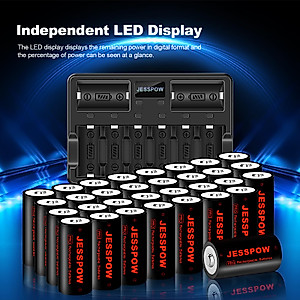 JESSPOW CR123A Rechargeable Batteries for Arlo, Rechargeable Batteries 32 Pack with Charger Compatible with Arlo Security Cameras (VMK3200/VMC3030/VMS3330/3430/3530/) and Flashlight and More