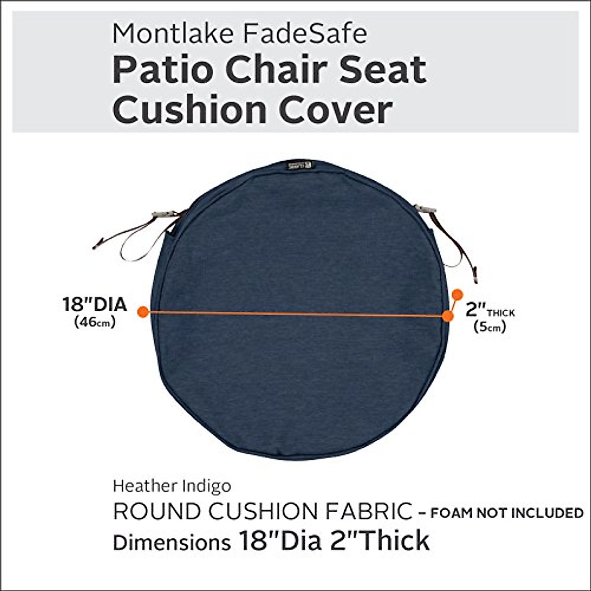 Classic Accessories Montlake FadeSafe Water-Resistant 18 x 2 Inch Round Outdoor Chair Seat Cushion Slip Cover, Patio Furniture Cushion Cover, Heather Indigo Blue, Patio Furniture Cushion Covers