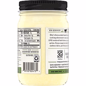 EPIC Beef Tallow, Grass-Fed, Keto Friendly, Whole30, 11oz Jar