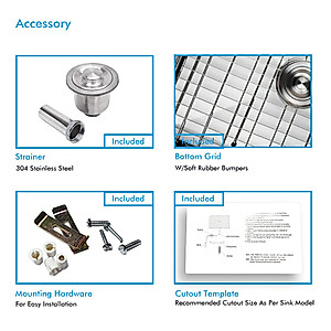 VADANIA 20-inch Kitchen Bar Sink, 20"x18"x10", Single Bowl, Undermount, 18 Gauge T304 Stainless Steel, Satin Finish, with Strainer & Bottom Grid, cUPC listed