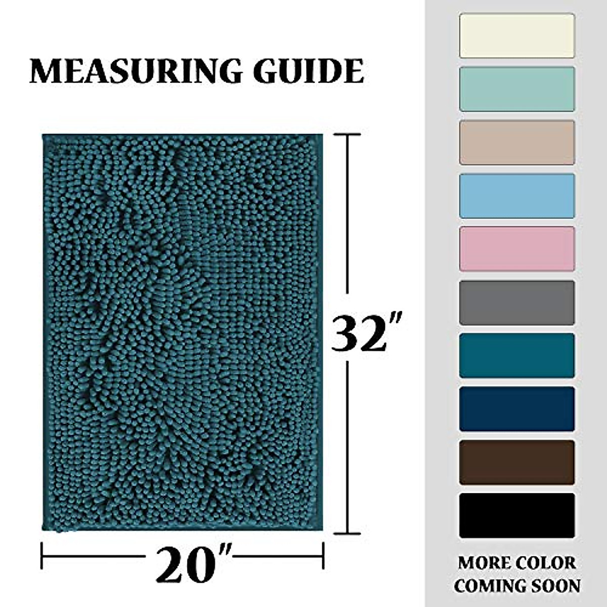 Flamingo P Bath Rug for Bathroom 20x32 Non Slip Bathroom Rug Water Absorbent Washable Rug Mat for Indoor Extrance Feature Extra Thick Bouncy Fluffy Chenille, Dark Teal - 20" x 32"