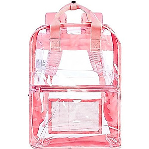 FTJCF Pink Clear Backpack, Stadium Approved Transparent Bookbag for Women, Heavy Duty PVC See Through Backpack - Light Pink