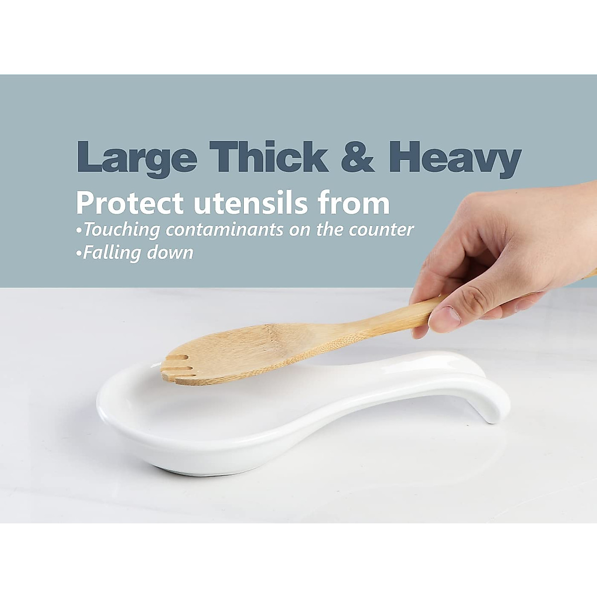 ONEMORE Ceramic Spoon Rest for Stove Top - Extra Wide Heat-Resistant Ladle Holder for Kitchen Utensils/Tools - Large, White