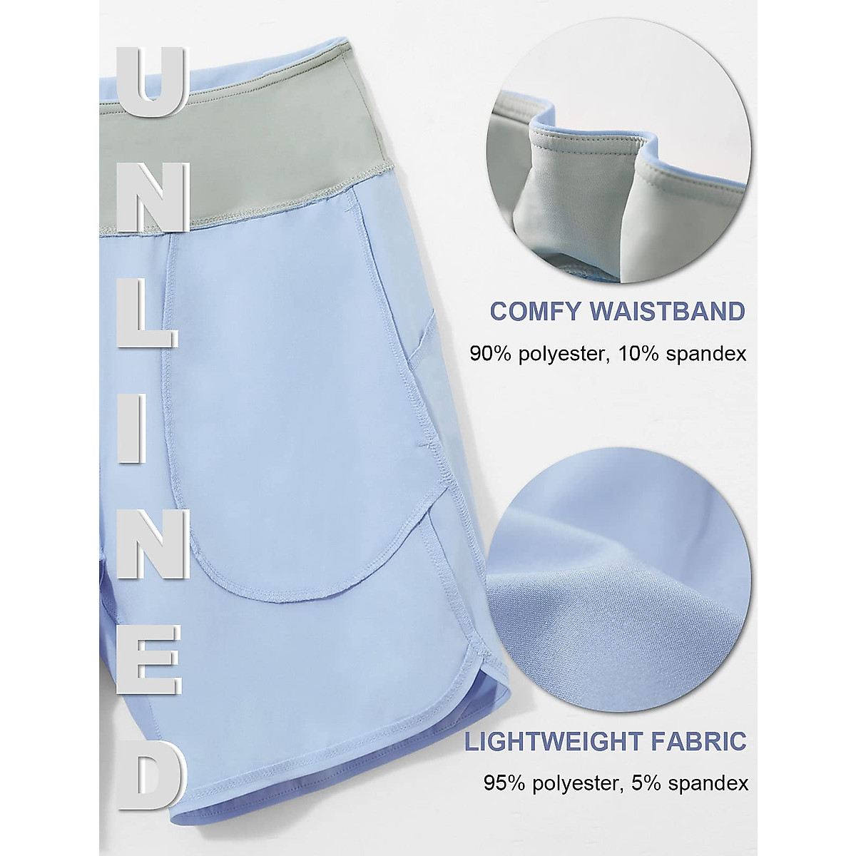 BALEAF Women's 5" Workout Shorts Athletic Running Shorts High Waisted with Zipper Pocket Gym Quick Dry Hiking Sports Light Blue L