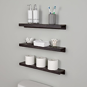 Home Basics 24" Floating Shelves, Wall Shelves for Bathroom, Living Room, Bedroom, Kitchen Decor, Shelves with Invisible Brackets (Onyx)