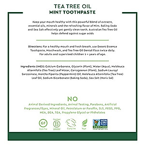 Desert Essence Tea Tree Oil & Mint Toothpaste, Peppermint, 6.25 oz (Pack of 3) Fluoride Free, Gluten Free, Vegan, Non-GMO - with Baking Soda for Deep Cleaning & Healthy Teeth & Gums, Fresh Breath