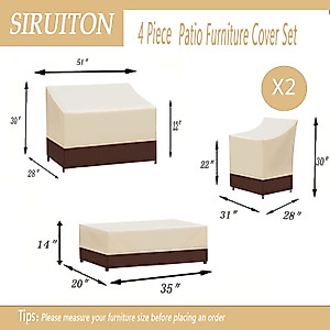 SIRUITON Patio Furniture Cover Set ,Fit for 4 Pieces Patio Outdoor Rattan, Wicker Chair Conversation Furniture Sets,Heavy Duty Durable and Water Resistant Fabric (Yellow)