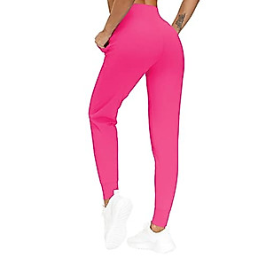 THE GYM PEOPLE Women's Joggers Pants Lightweight Athletic Leggings Tapered Lounge Pants for Workout, Yoga, Running (Large, Bright Pink)