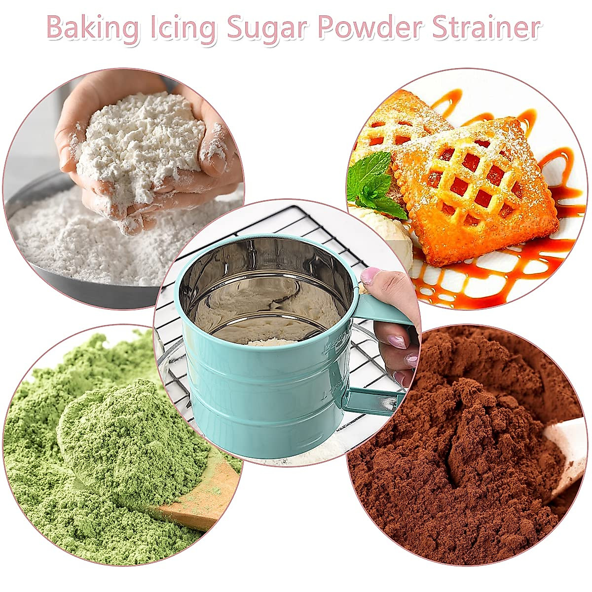 Cenbee Flour sieve stainless steel material manufacturing,Coffee Sieve Cup,Semi Automatic 2 Cup Sifter for Baking | Fine Mesh Pastry Sieve Cup(BLUE)