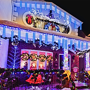 TAO XIANG QI 288 LED Christmas Lights Meteor Shower Rain Lights Outdoor Decor,8 Tube 12.2 Inch Waterproof Plug in Falling Rain Fairy String Light Christmas Decor Outdoor Tree Holiday Party Home(Blue)