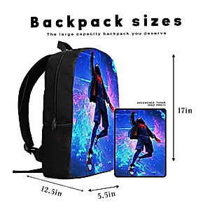 Vonpcaty 3Pcs Cool Cartoon Backpack with Lunch Bag Pencil Case Set, Large Capacity Bookbag 17-Inch Bag Travel Bag Lightweight Bag for Boys Girls Blue