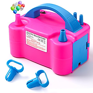 Voircoloria Balloon Pump Electric, Portable Automatic Dual Nozzle Inflator 110V 600W with Tying Tools for Birthday Gender Reveal Baby Shower Balloons Party Decorations(Rose Red)