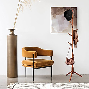 COLAPOO Wooden Tree Coat Rack Stand - 3 Adjustable Sizes 8 Hooks - Corner Coat Rack Freestanding for Office Entryway Bedroom Hall Tree Coat Hanger for Jacket Hat Clothes (Black)