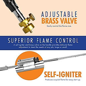 Flame King Propane Torch Weed Burner, 24000 BTU + Empty Refillable 1LB Empty Propane Cylinder Tank - Reusable - Safe and Legal Refill Option - DOT Compliant - 16.4 oz, Green