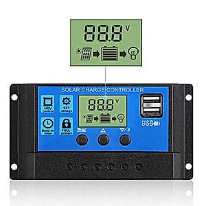 30A Solar Charge Controller, Dual USB Port Solar Panel Battery Intelligent Regulator, Multi-Function Adjustable LCD Display Street Light Controller (30A)