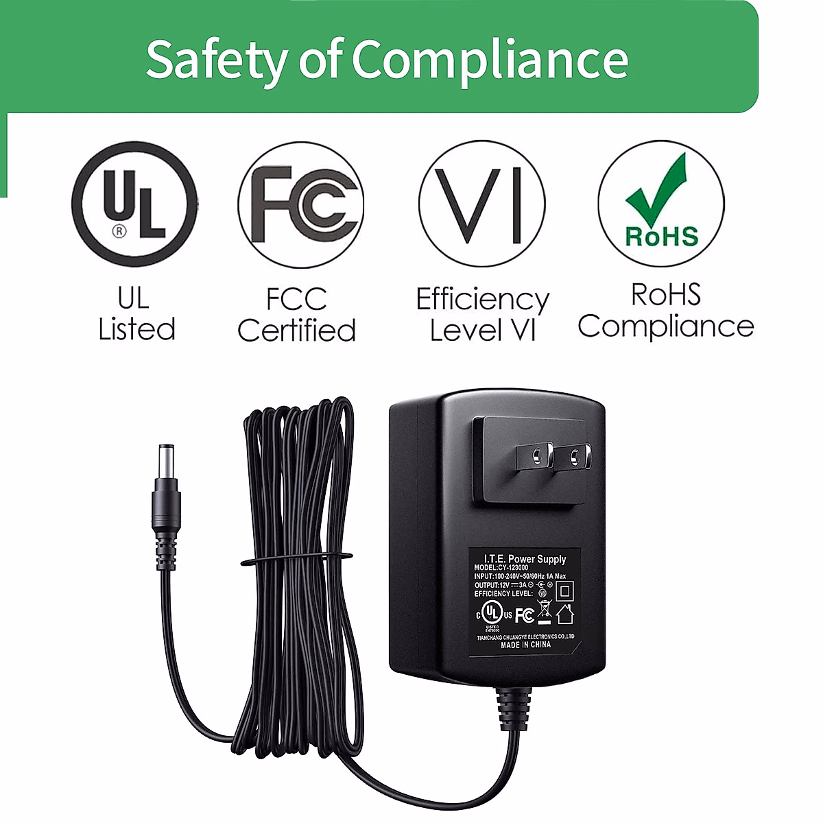 Security-01 AC to DC 12V 3A Power Supply Adapter 5.5mm x 2.1mm for CCTV Camera DVR NVR UL Listed FCC