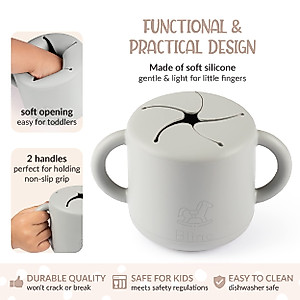 blinc Snack Cups for Toddlers - No Spill Silicone Snack Cup - Non Spillable Baby Food Containers - Cereal Snack Containers for Kids, Baby Essentials (Sand & Stone (2 Pack))