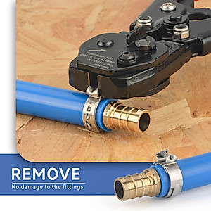 iCRIMP Ratchet PEX Cinch Tool with Removing function for 3/8 to 1-inch Stainless Steel Clamps with 20PCS 1/2-inch and 10PCS 3/4-inch PEX Clamps and Pipe Cutter- All in One