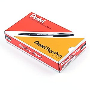 Pentel Sign Pen, Fiber-Tipped, Black Ink (S520-A), Box of 12