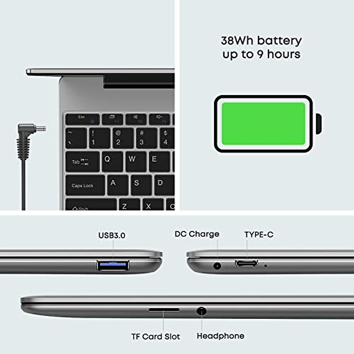 CHUWI Windows 11 Laptop with 8GB RAM 256GB SSD, 14 inch 2K IPS Display, Intel N5100 Quad core Processor, WiFi 6, Backlit Keyboard, USB-C, Ultra Thin and Light Notebook Computer (GemiBook Pro)