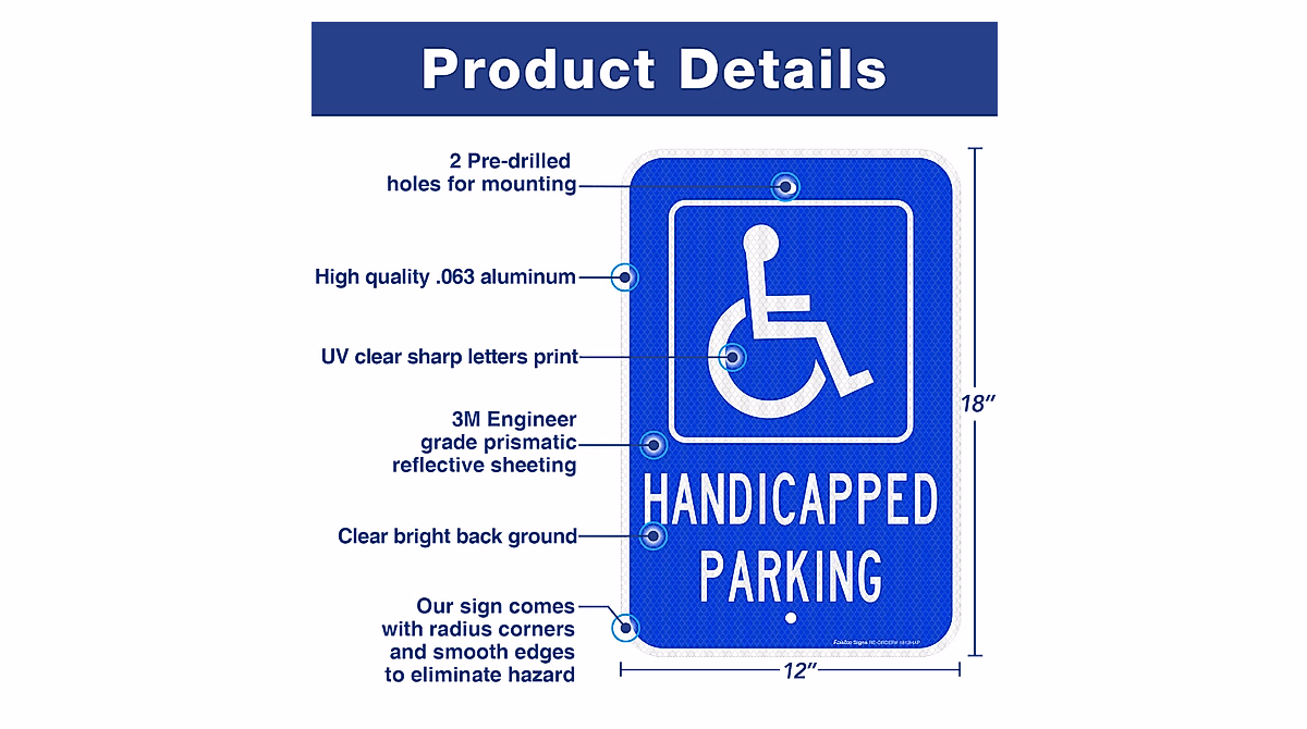 Durable Reflective Handicap Parking Sign - Rust-Free Aluminum
