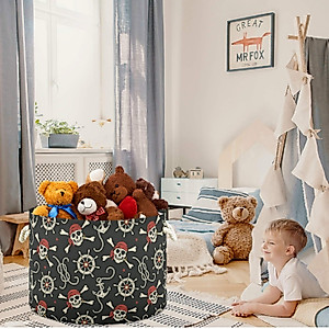 visesunny Collapsible Large Capacity Basket Skull Pirates Anchor Clothes Toy Storage Hamper with Durable Cotton Handles Home Organizer Solution for Bathroom, Bedroom, Nursery, Laundry,Closet
